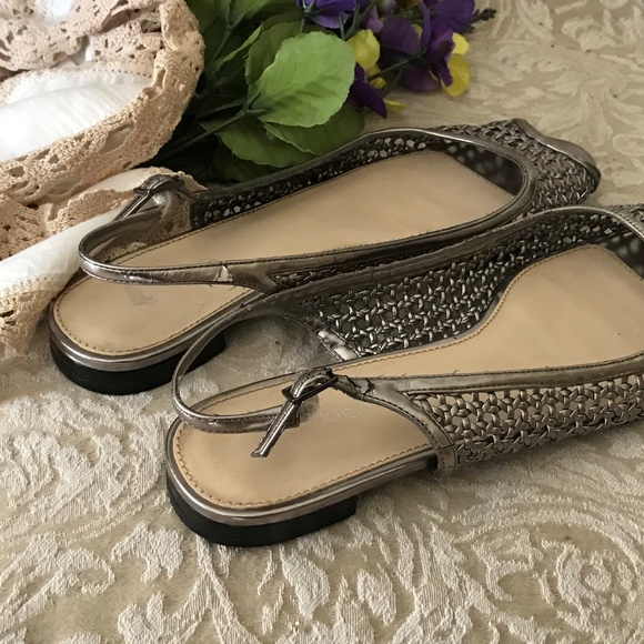 Calvin Klein | Shoes | Calvin Klein Silver Mesh Slingback Flats | Poshmark